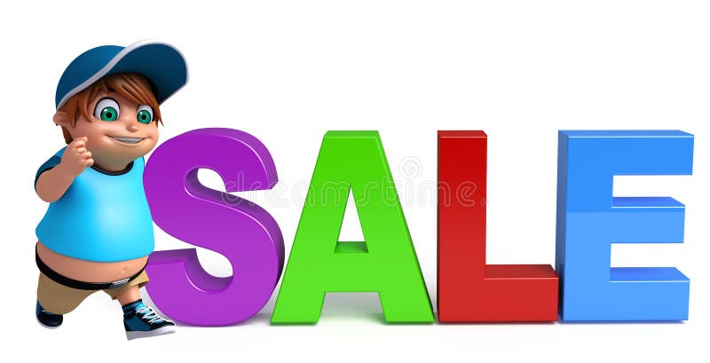 Kid boy with Sale sign stock illustration. Illustration of character ...