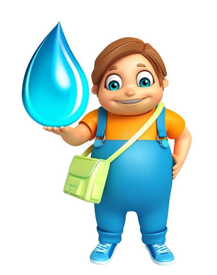 Kid Boy with School Bag & Water Drop Stock Illustration - Illustration ...