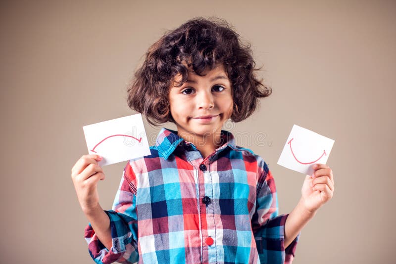 Kid Boy Select between Positive and Negative Expressions Stock Image ...