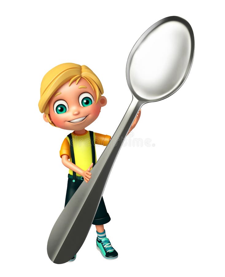 Kid boy with spoon stock illustration. Illustration of preschooler ...