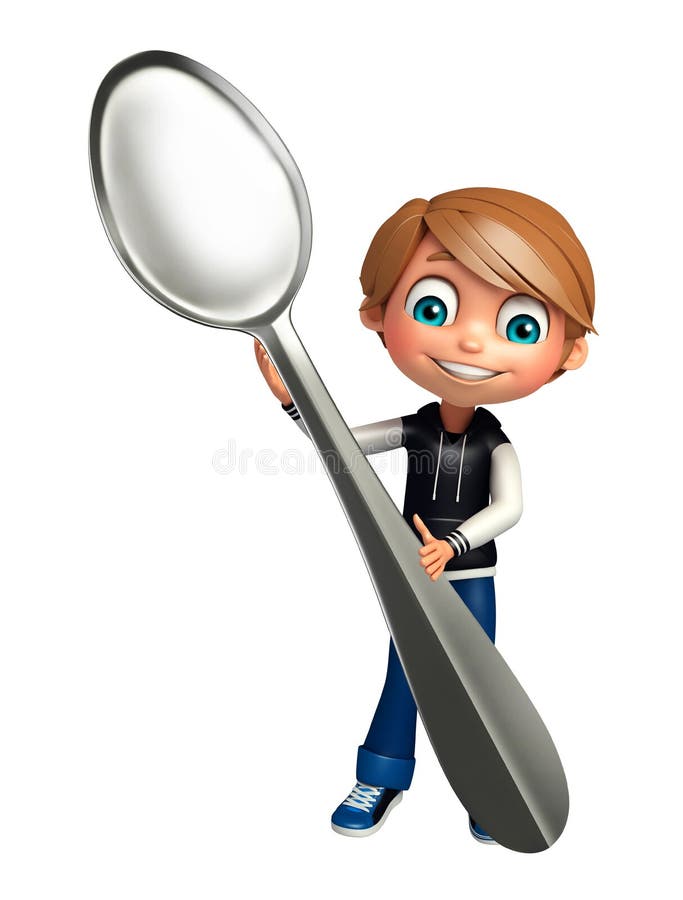 Kid boy with spoon stock illustration. Illustration of educational ...