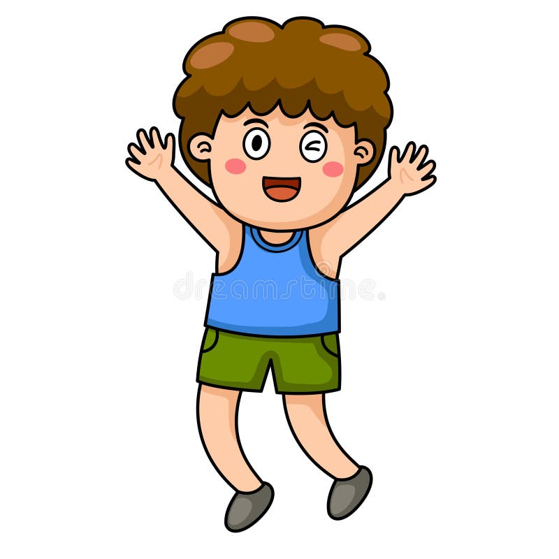 Kid Boy Stand Happy Celebrating Pose Stock Vector - Illustration of ...