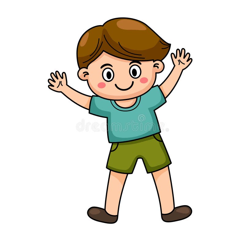 Kid Boy Stand Happy Celebrating Pose Stock Vector - Illustration of ...