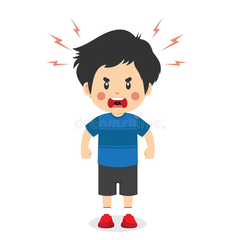 Kid Boy Stand Show Angry Pose Expression Stock Vector - Illustration of ...