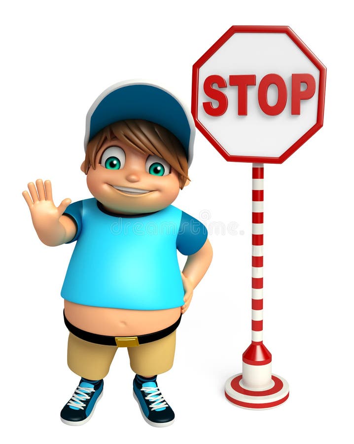 Kid boy with Stop board stock illustration. Illustration of preschooler ...