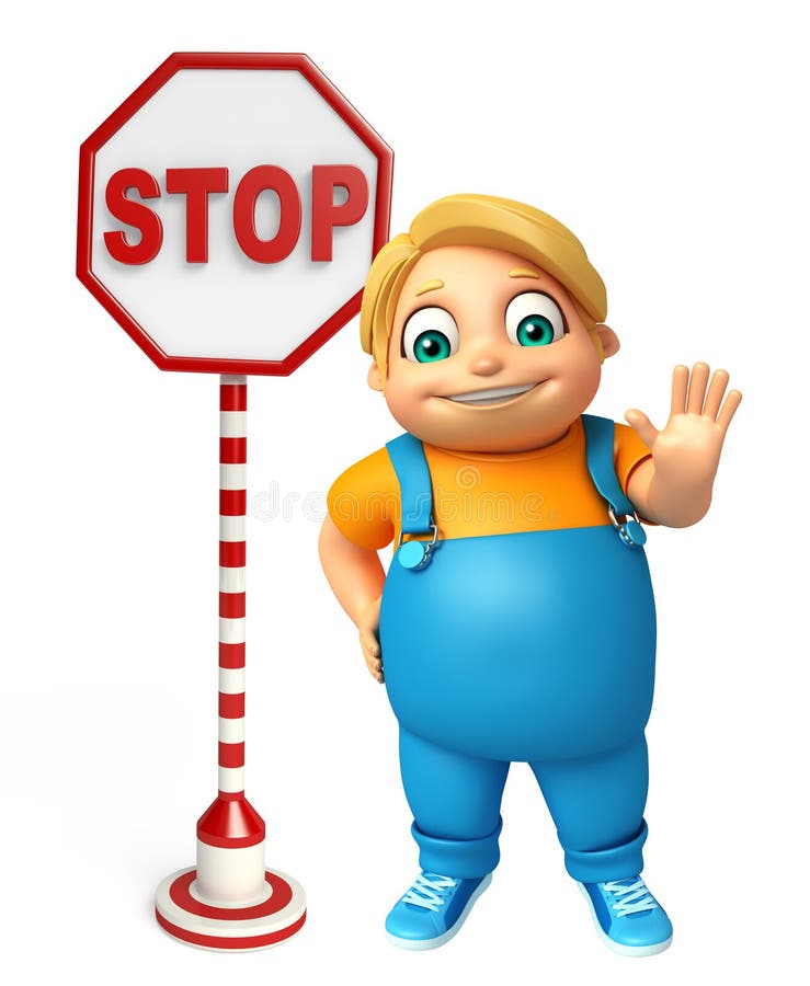 Kid boy with Stop board stock illustration. Illustration of grade ...