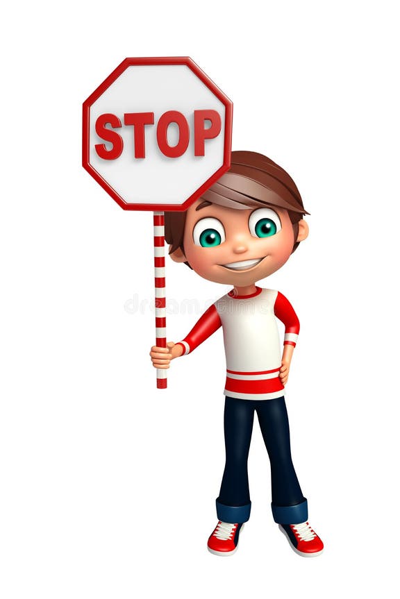 Kid boy with stop sign stock illustration. Illustration of playful ...