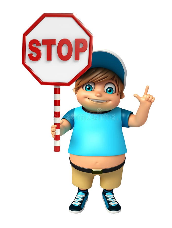 Kid boy with Stop sign stock illustration. Illustration of smile - 77532640
