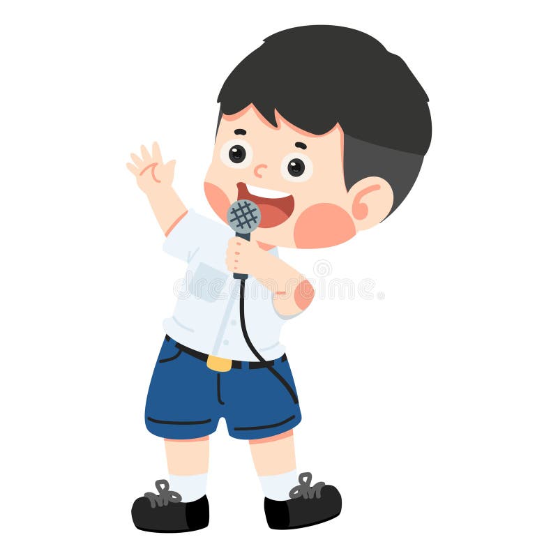 Kid Boy Student Holding the Mic Stock Vector - Illustration of hold ...