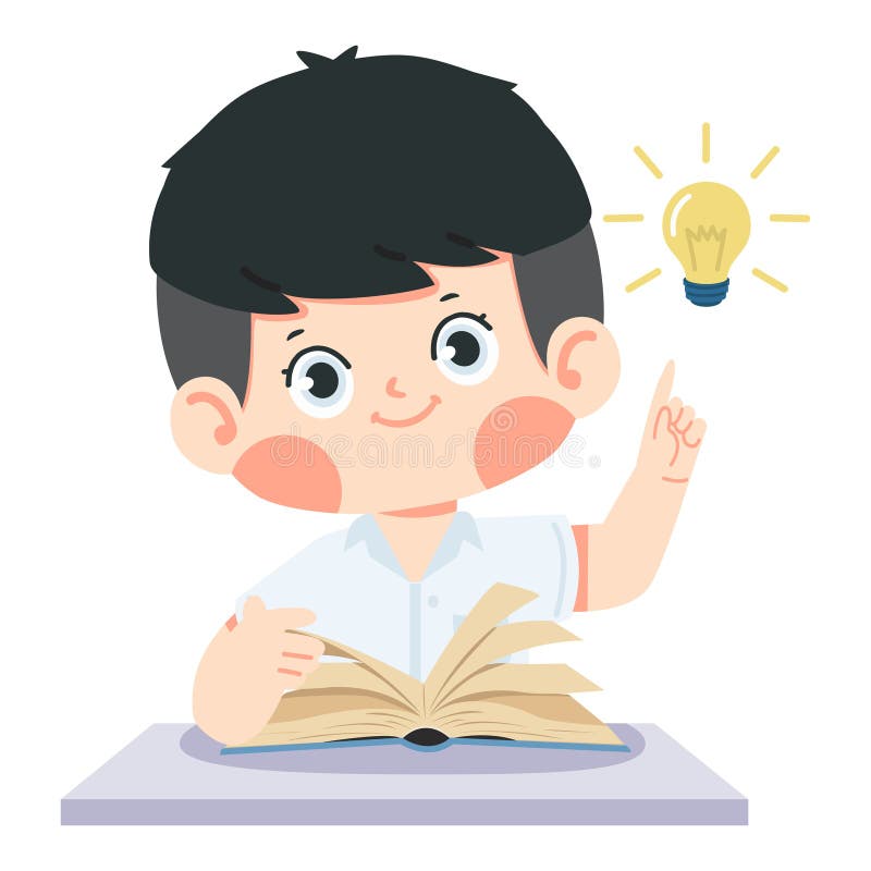 Kid Boy Student Reading Book with Idea Lamp Stock Vector - Illustration ...