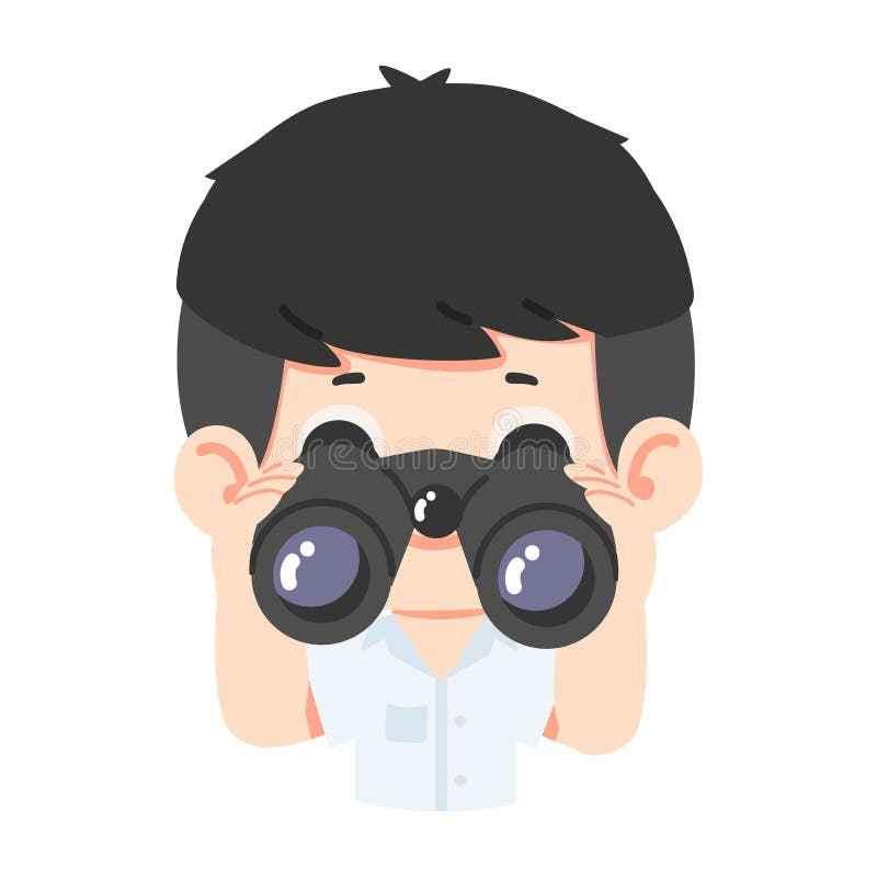 Kid Boy Student See Using Binocular Stock Vector - Illustration of ...