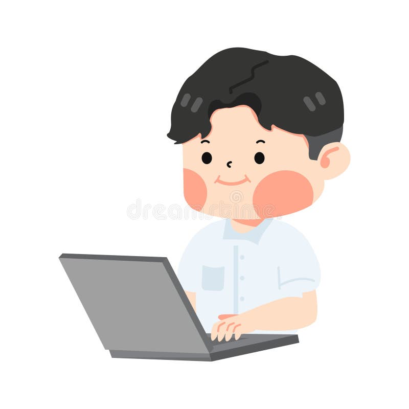 Kid Boy Student Using Computer Stock Vector - Illustration of character ...