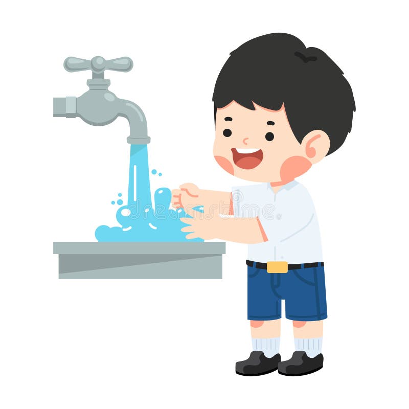 Kid Boy Student Washing Hands in Sink Stock Vector - Illustration of ...