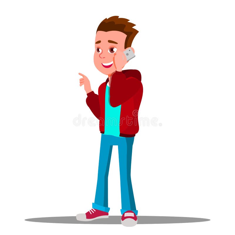 Kid Boy Talking on Mobile Phone Vector. Isolated Illustration Stock ...