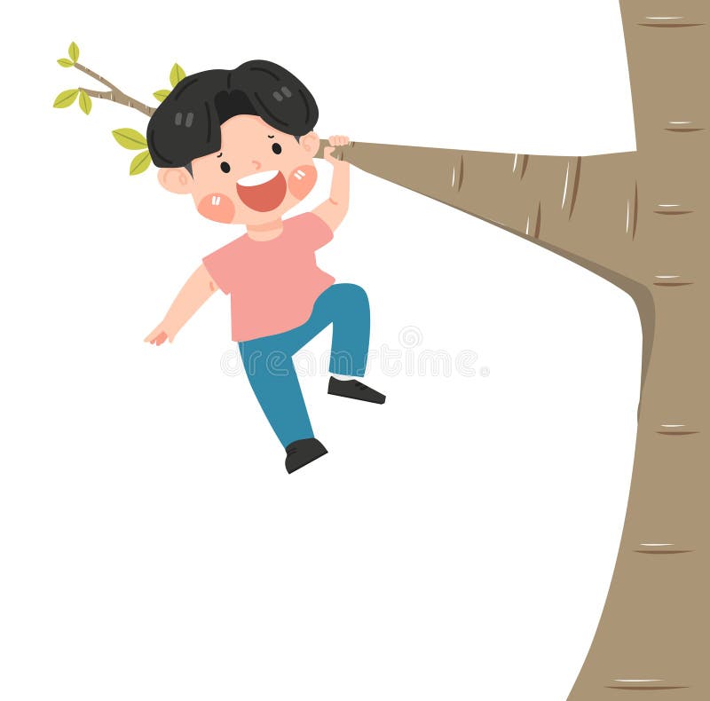 Kid boy on a tree branch stock vector. Illustration of park - 278194294