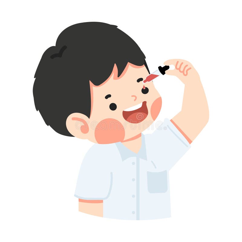 Kid Boy Using Eyedrops Cartoon Stock Vector - Illustration of casual ...