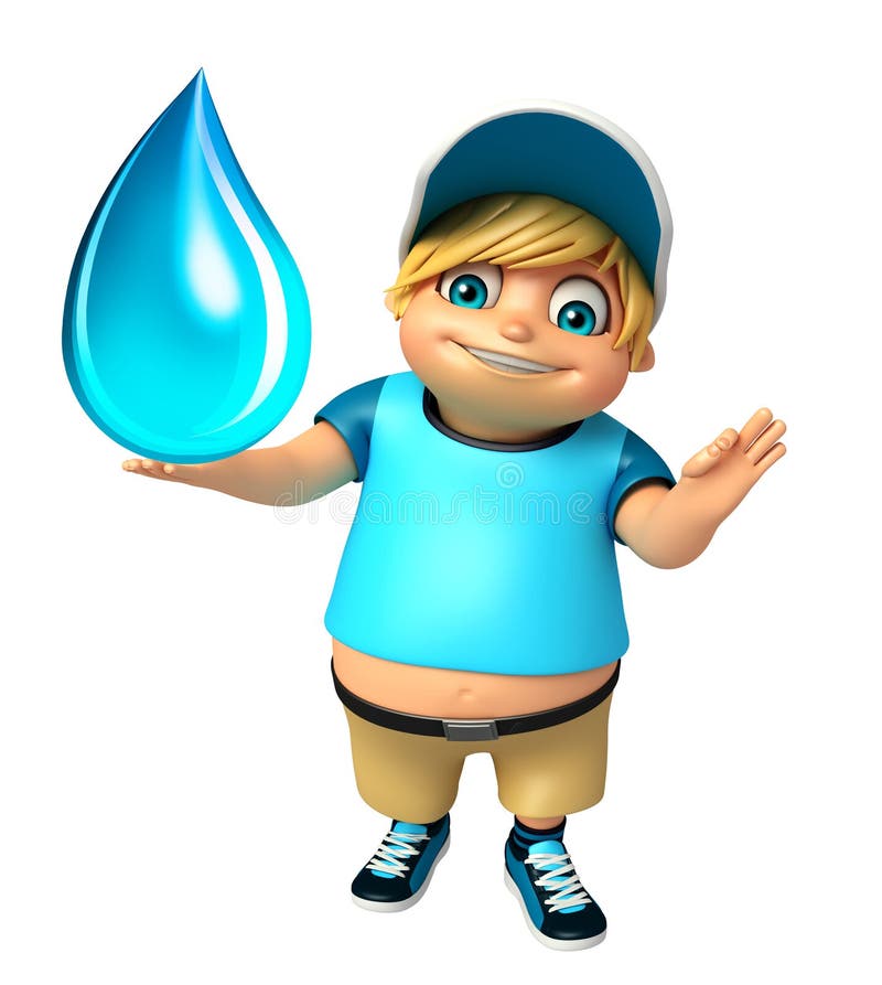 Kid boy with Water Drop stock illustration. Illustration of character ...
