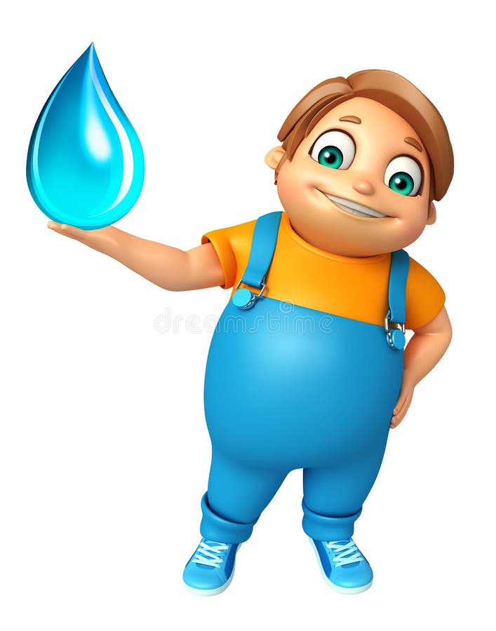Kid boy with Water Drop stock illustration. Illustration of young ...