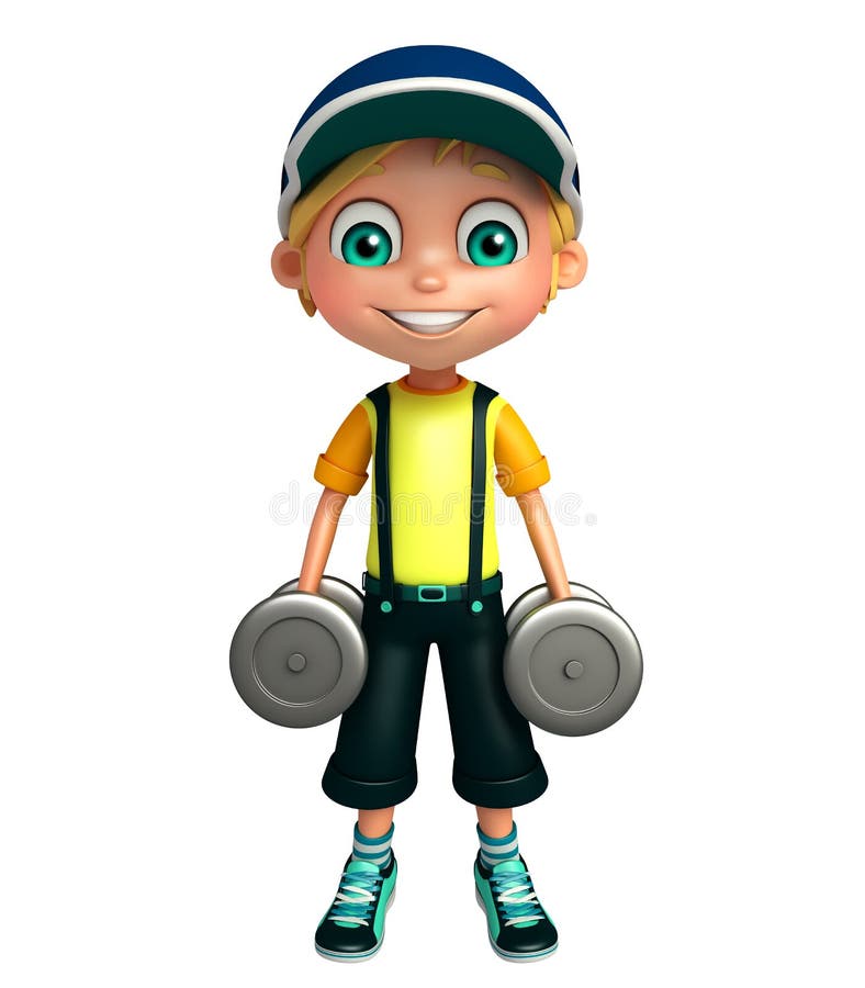 Kid boy with Weight stock illustration. Illustration of character ...