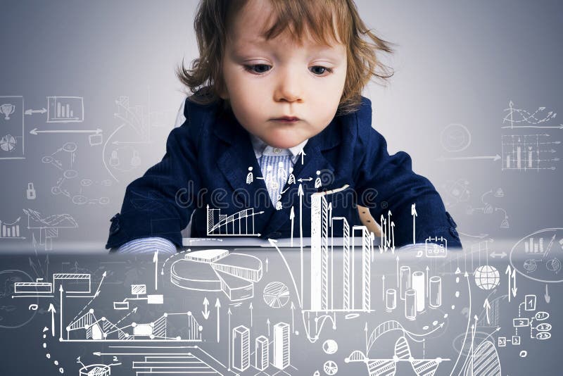 A Kid Boy Working on Laptop. Hologram Sketch Stock Image - Image of ...