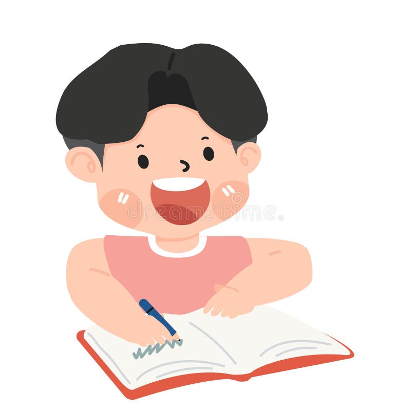 Kid boy writing in a book stock vector. Illustration of study - 278194265
