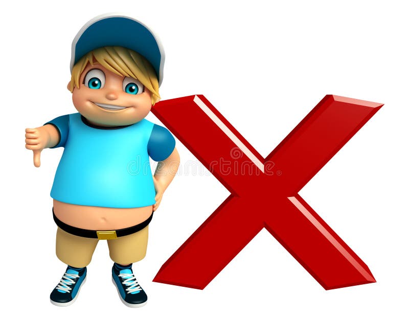 Kid boy with Wrong sign stock illustration. Illustration of book - 77477612