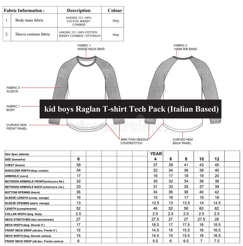 Kid Boys Raglan T-shirt Tech Pack (Italian Based) Stock Vector ...