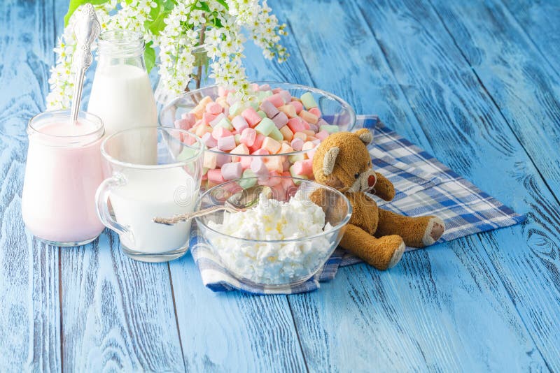 Kid Breakfast. Glass of Milk on Table Close Up Stock Image - Image of ...
