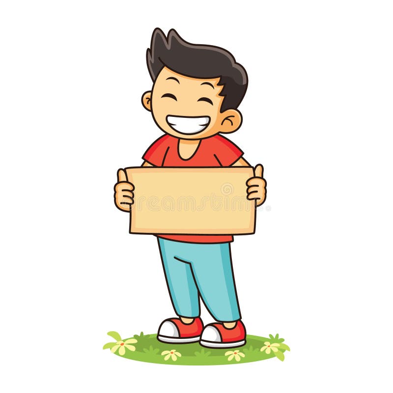 Kid Brings a Board with a Friendly Face Stock Illustration ...