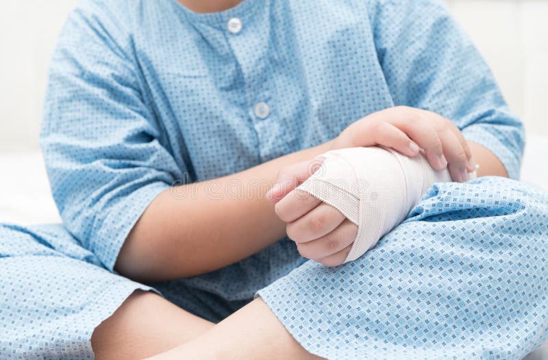 Kid with Broken Hand and Elastic Bandage Stock Photo - Image of ...