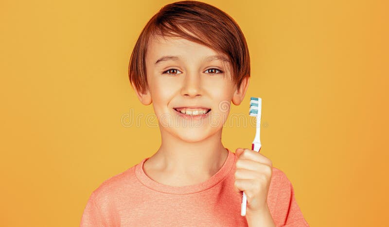 Kid Brushing Teeth. Kid Boy Brushing Teeth. Boy Toothbrush White Toothpaste Stock Image - Image ...