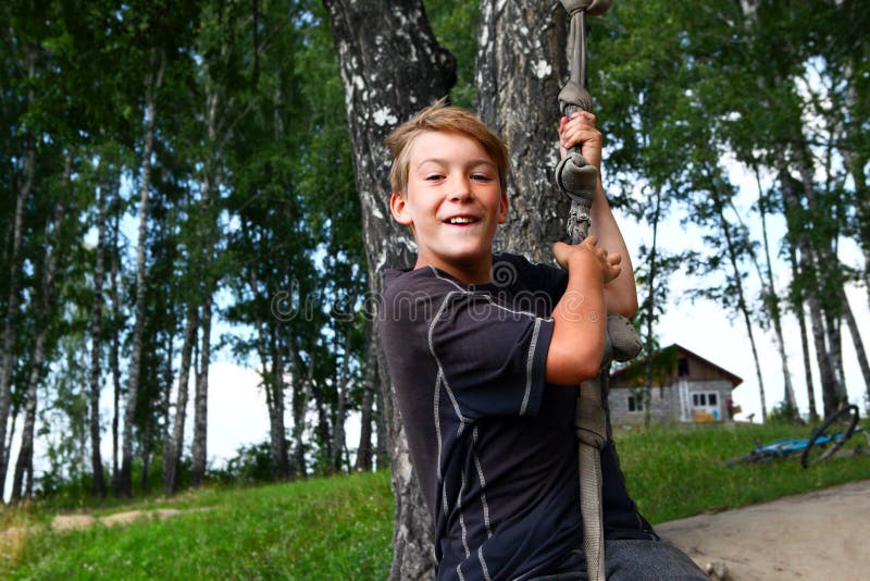 Kid Bungee Jumping stock image. Image of park, action - 113288795