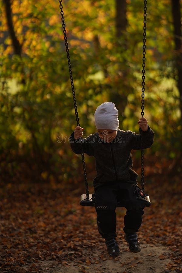 Kid Bungee Jumping in the Summer Forest Stock Image - Image of summer ...