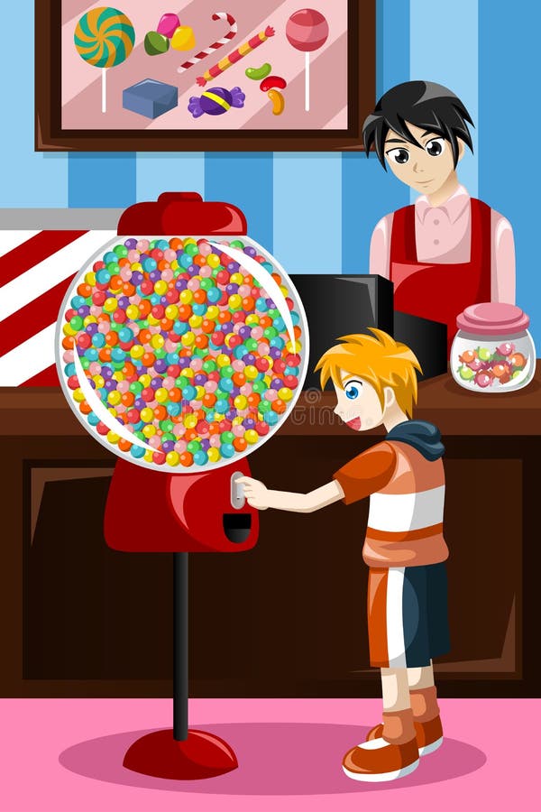 Kid Buying Candy from a Vending Machine Stock Vector - Illustration of ...