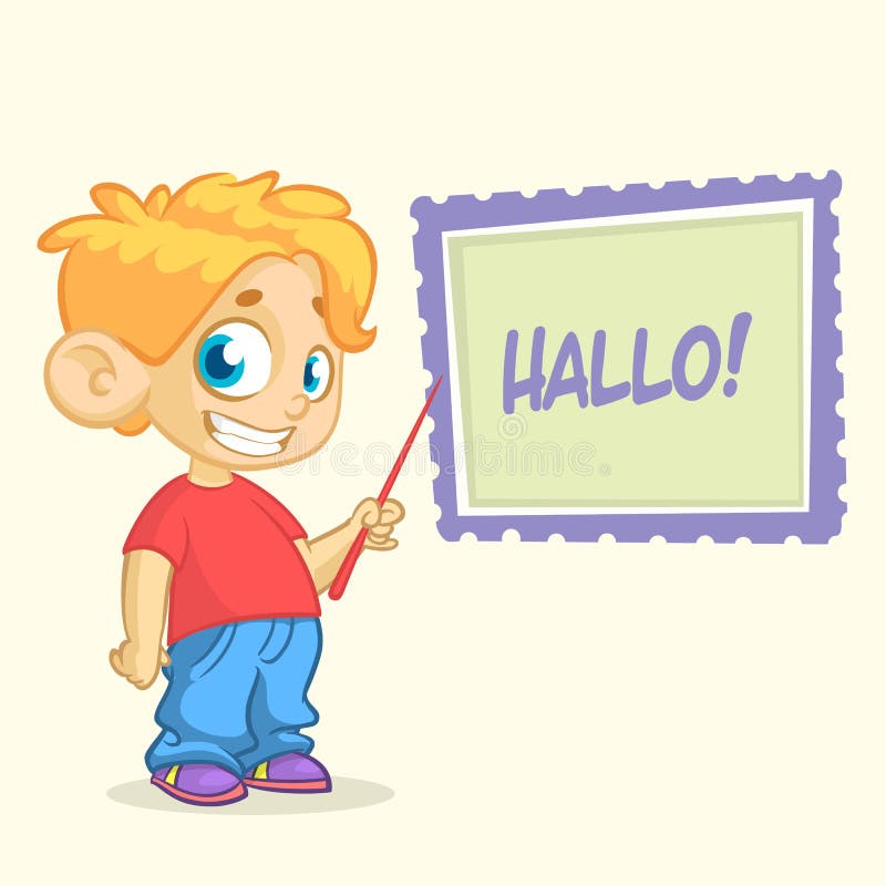 Cartoon Cute Boy with a Pointer Stock Vector - Illustration of outlined ...