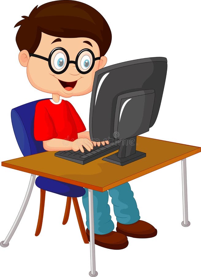 Kid Cartoon with Personal Computer Stock Vector - Illustration of ... Kid Cartoon with Personal Computer Stock Vector - Illustration of ...
