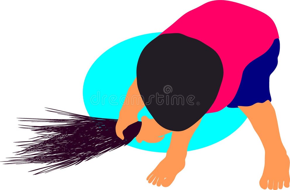 Kid Cartoon Sweeping Illustration Stock Vector - Illustration of hair ...