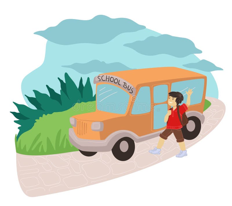 Kid Catching Public Transport Bus To Get To School Stock Vector ...