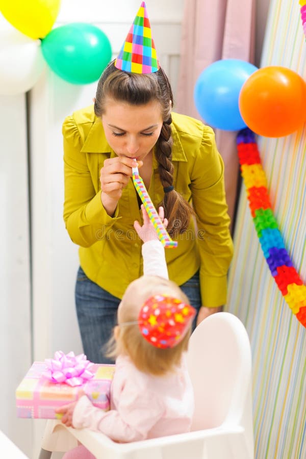 Mother Celebrating First Birthday of Her Baby Stock Photo - Image of ...