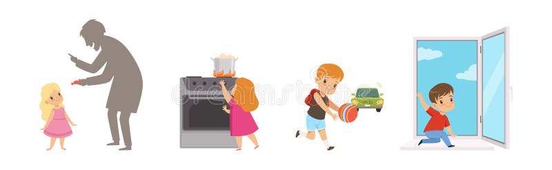 Kid Character in Dangerous Situation As Warning and Safety Attention ...