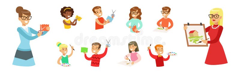 Kid Character Doing Craft and Creative Activity Vector Set Stock Vector ...