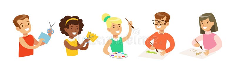Kid Character Doing Craft and Creative Activity Vector Set Stock Vector ...
