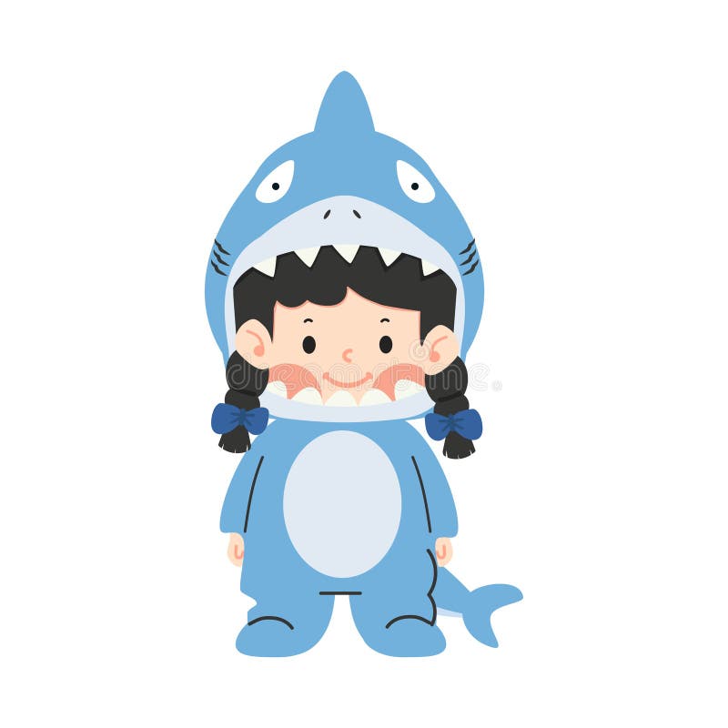 Kid Characters in Shark Costume Animal Stock Vector - Illustration of ...