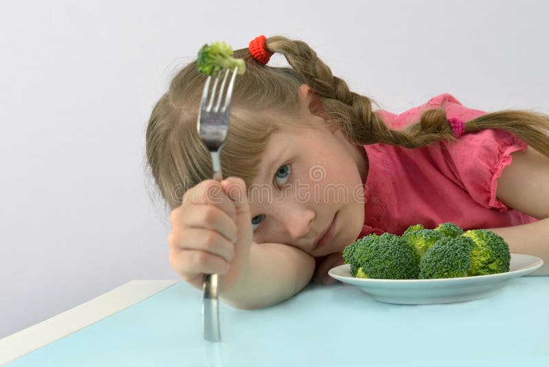 Kid ,child Does Not Want To Eat Broccoli Stock Photo - Image of health ...