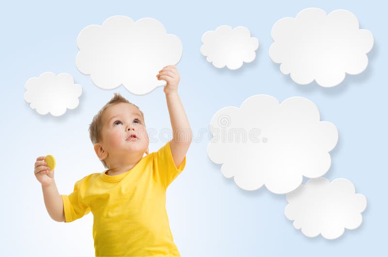 Kid or Child Keep Cloud and Sun in His Hands Stock Image - Image of ...