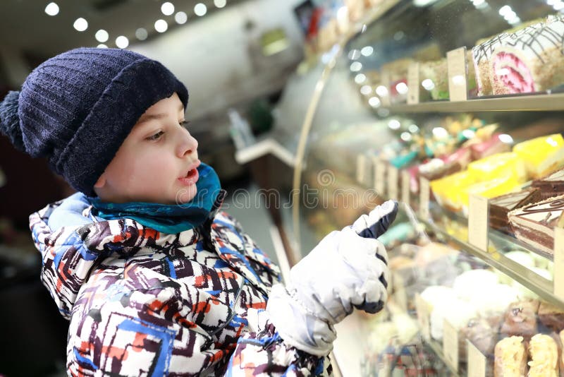 Kid Choosing Cake in Cafe Showcase Stock Photo - Image of pastry, buyer ...