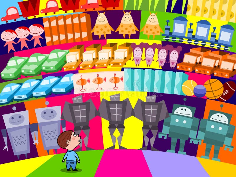 Kid choosing a toy stock vector. Illustration of abundance - 16397328