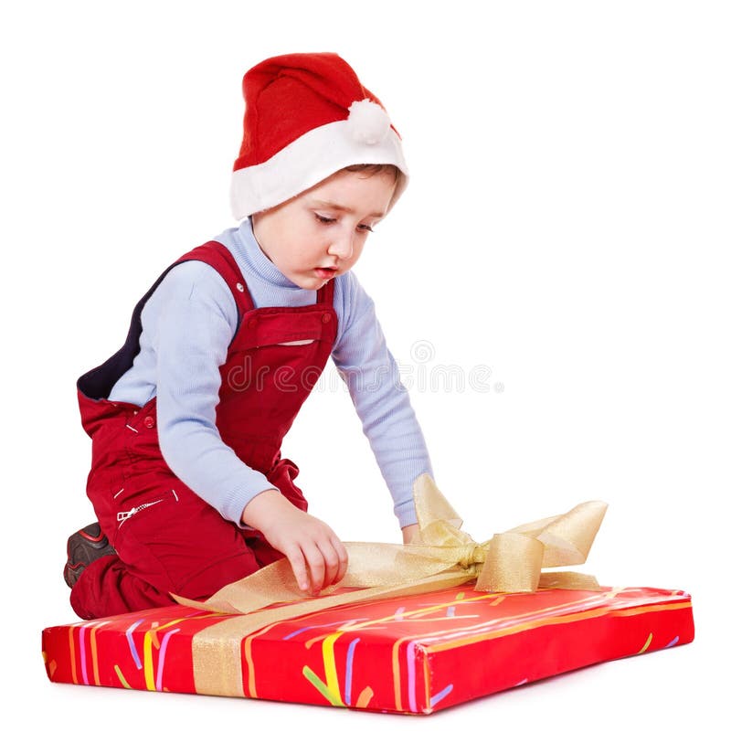 Kid with Christmas Gift Box. Stock Image - Image of santa, male: 28031687