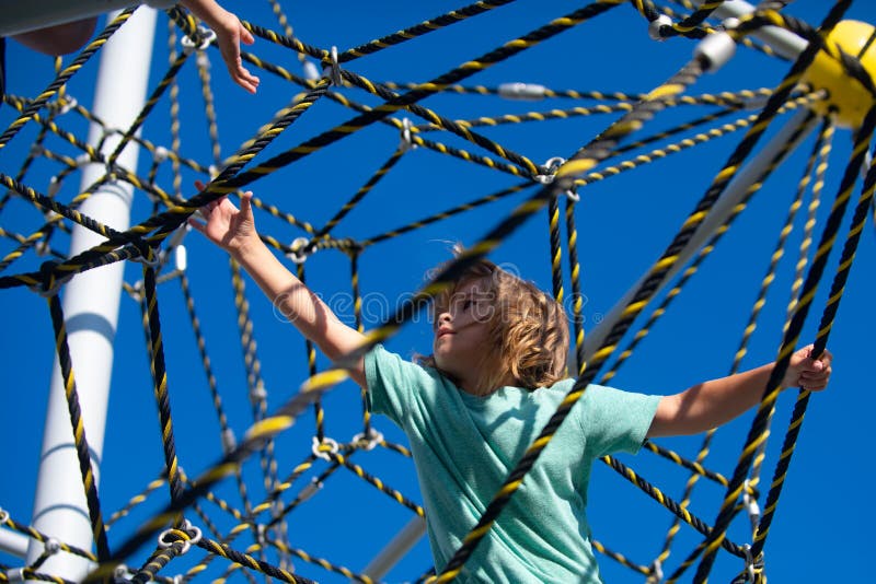 Kid Climbing on the Net. Kids Sport. Stock Image - Image of cute ...