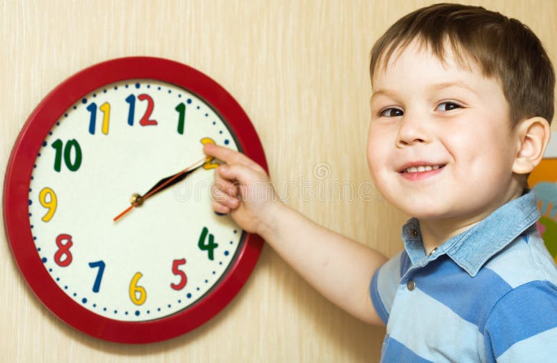 Kid with clock stock image. Image of young, circle, happy - 4866341